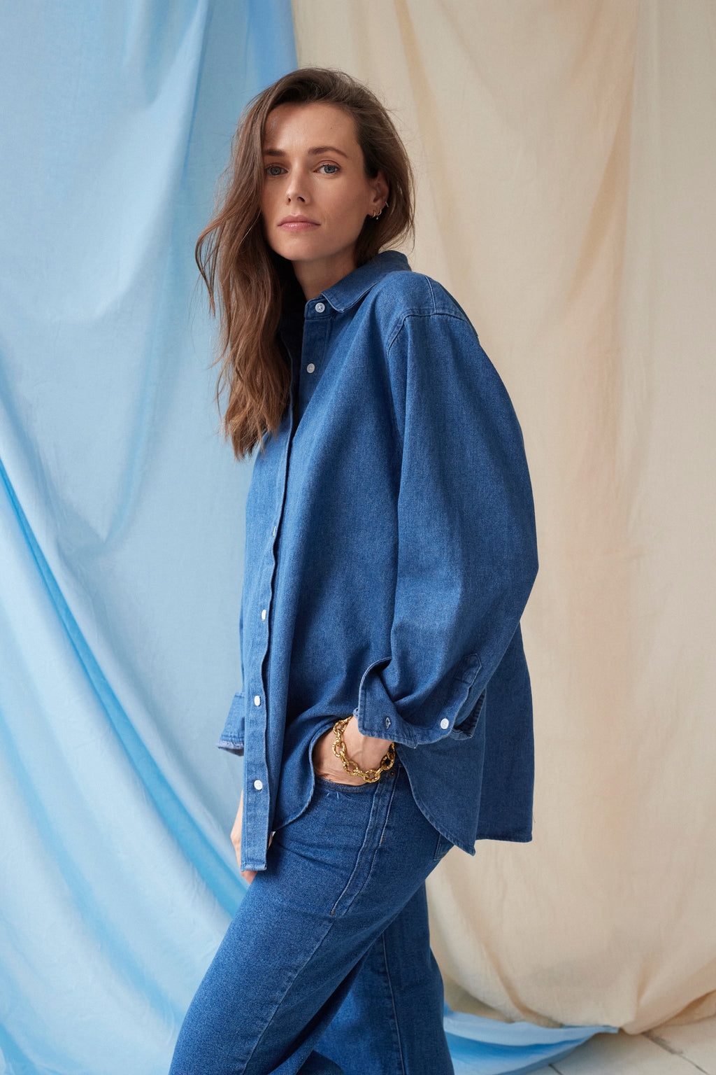 Pregnancy shirt in Striped denim | ATELIER MELON: Pregnancy wear, reinvented. – Atelier Melon
